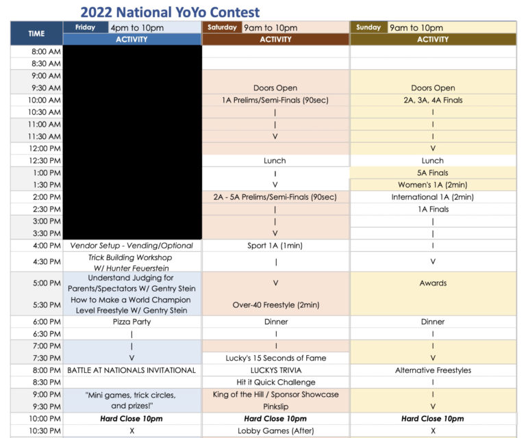 Schedule – National Yo-Yo Contest