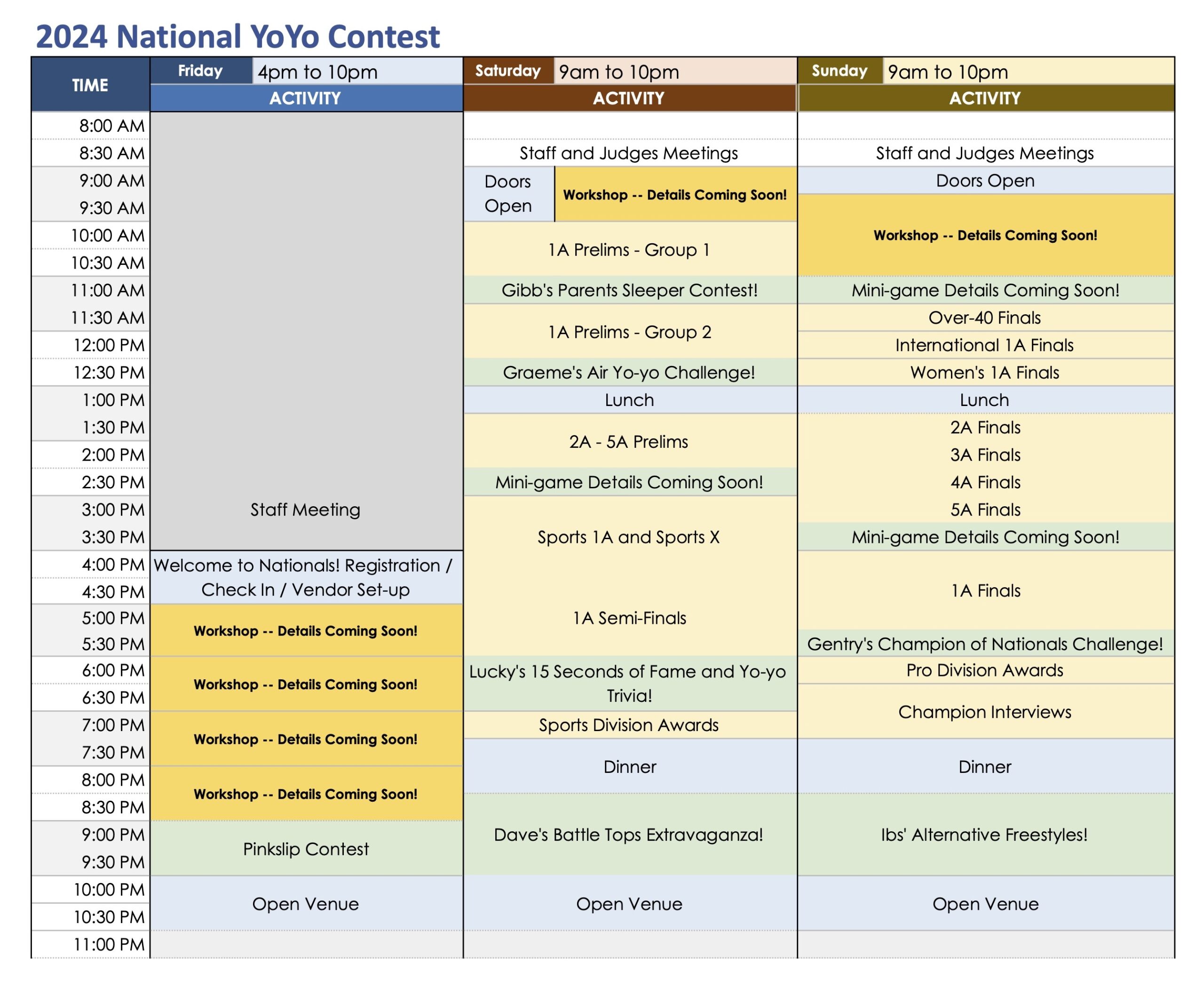 Schedule – National Yo-Yo Contest